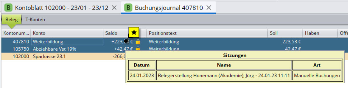 Kontoblatt - Ergebnisliste